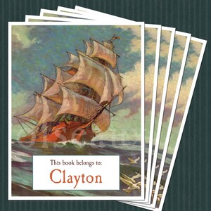 Ship at Sea Bookplates - Personalized Vintage Book Labels - Gift for ...