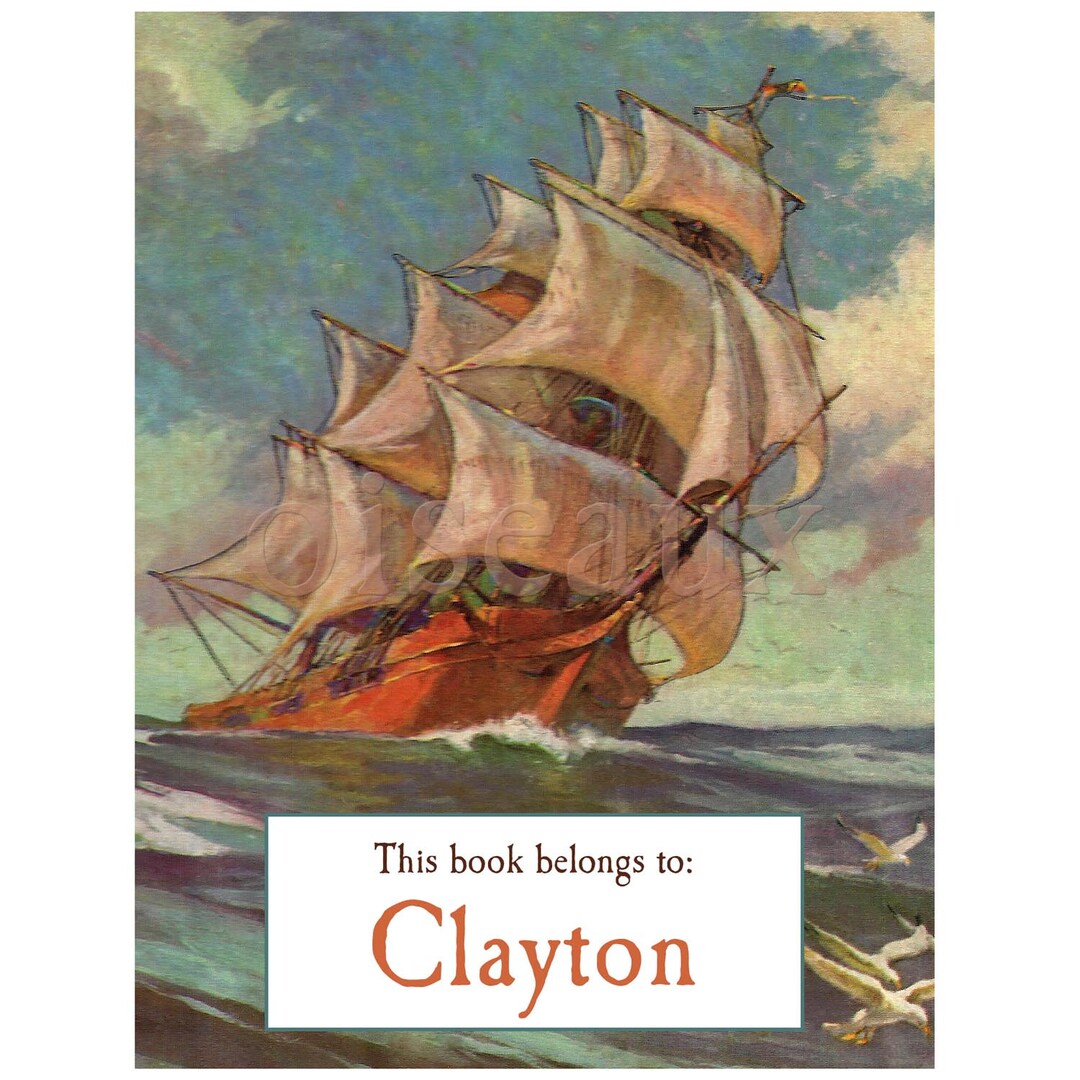 Ship at Sea Bookplates - Personalized Ex Libris - Set of 24 - Nautical ...