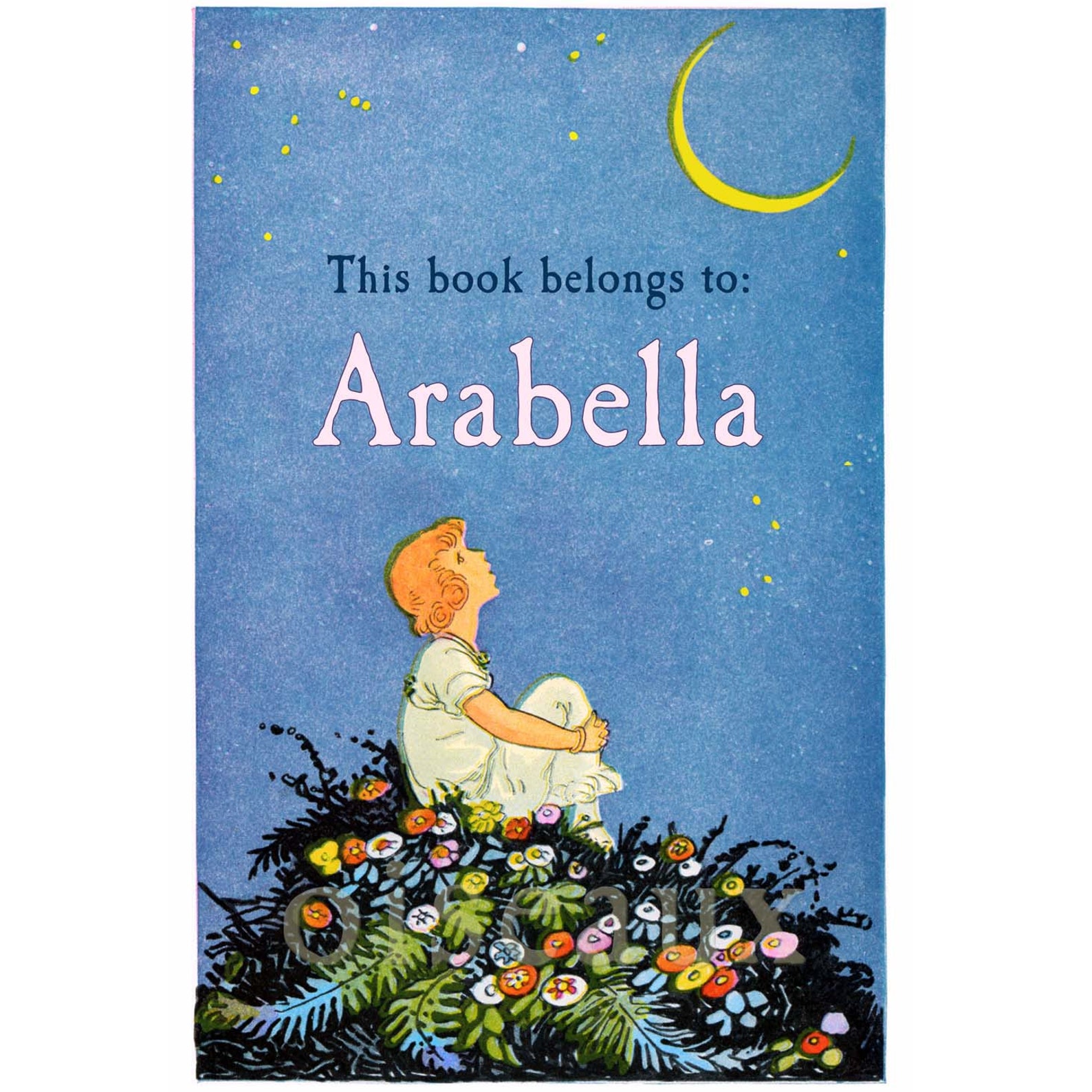 Hello Moon Personalized Bookplates Vintage Girl's Book | Etsy