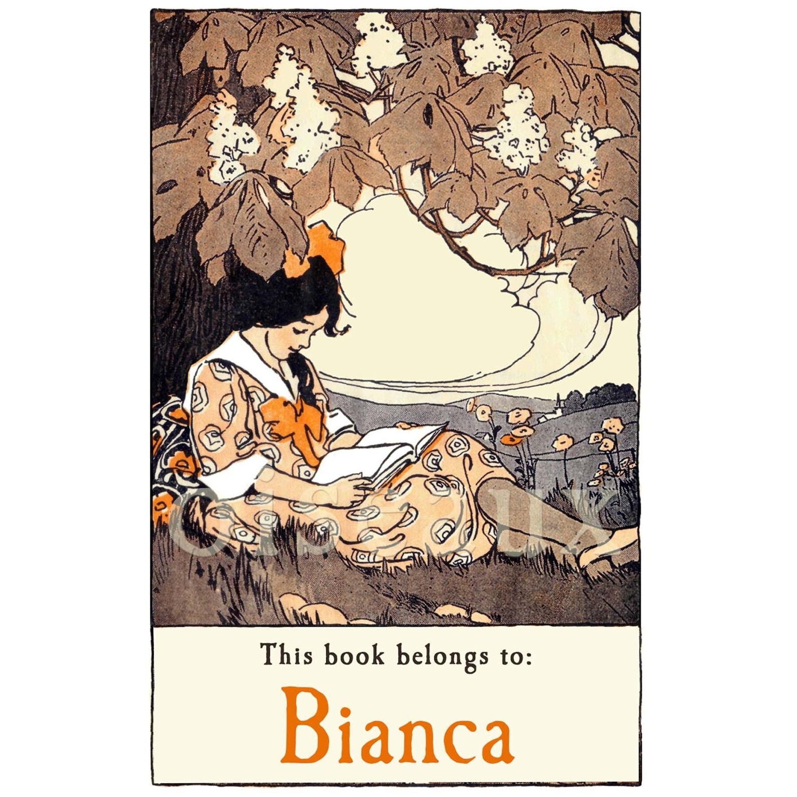 Girl Reading Bookplates Personalized Book Labels Vintage Girl's Book ...