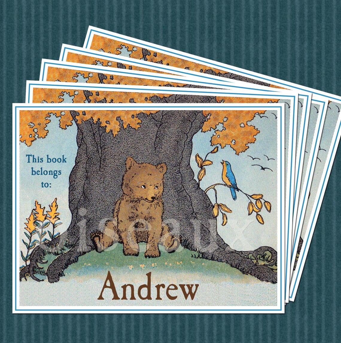 Bear & Bird Personalized Bookplates - Vintage Book Label, Baby Shower ...