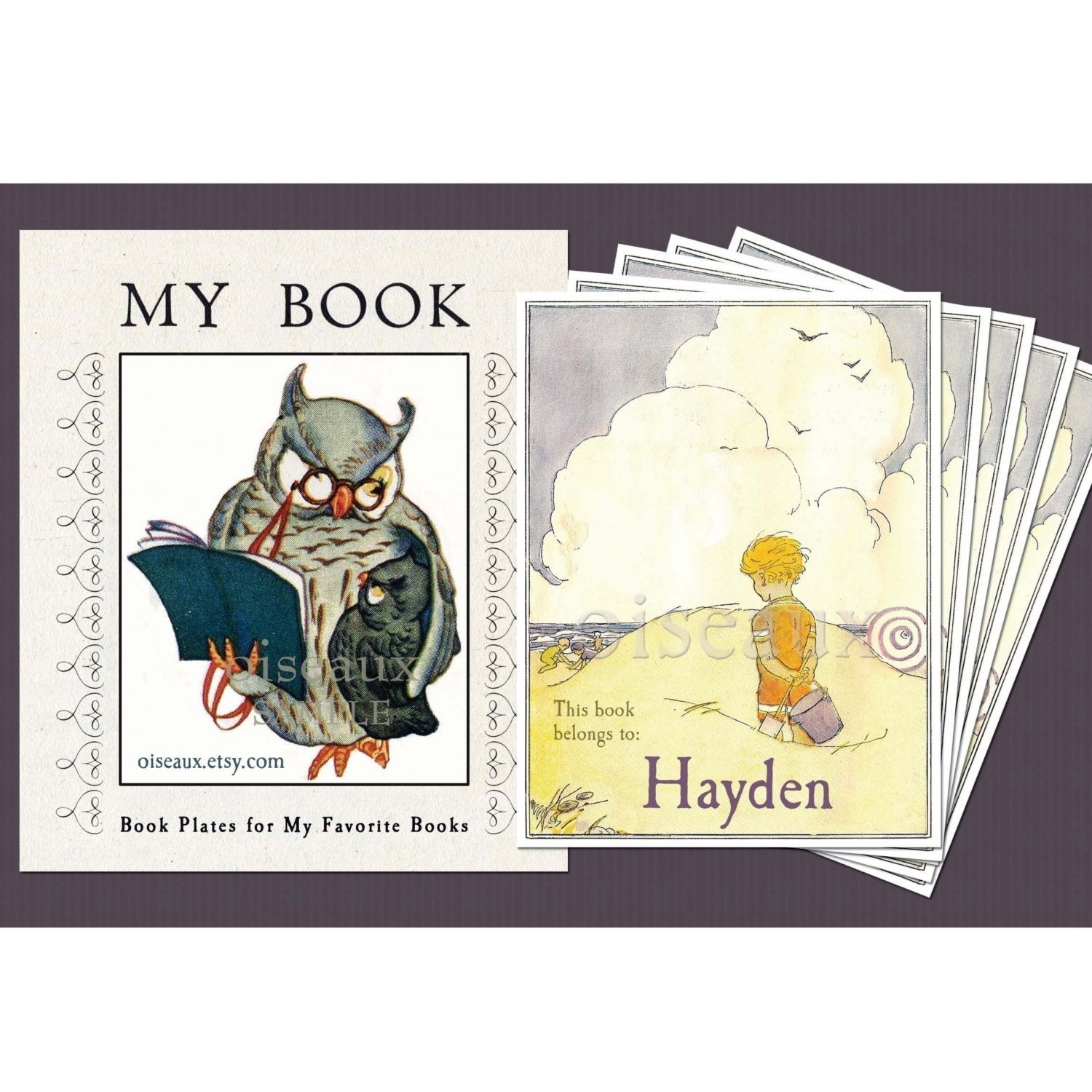 Beach Child Bookplates Personalized Vintage Book Plates | Etsy