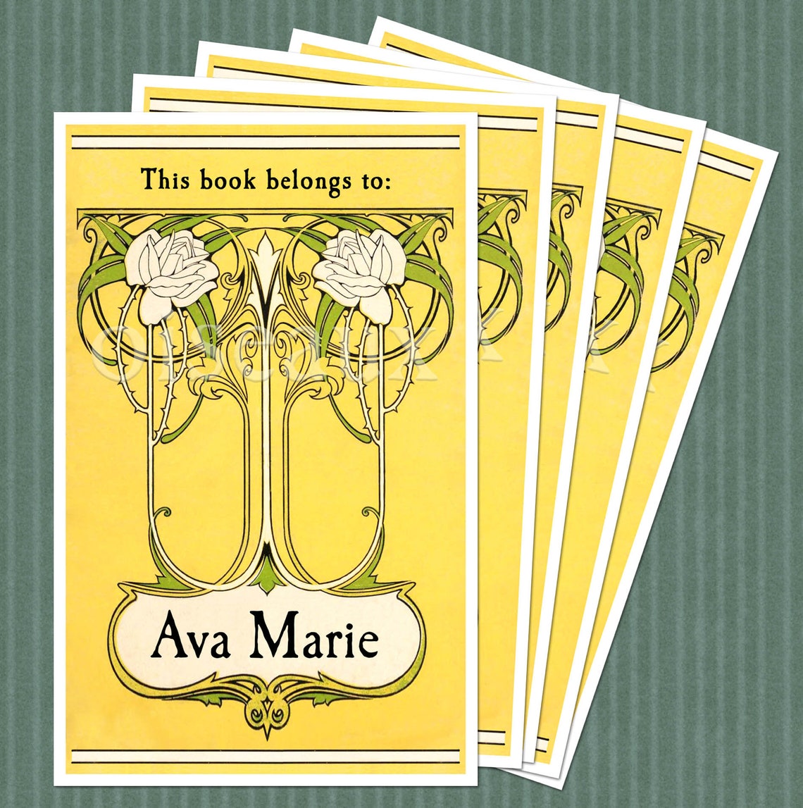 White Roses Bookplates - Personalized Art Deco Ex Libris - Set of 24 ...