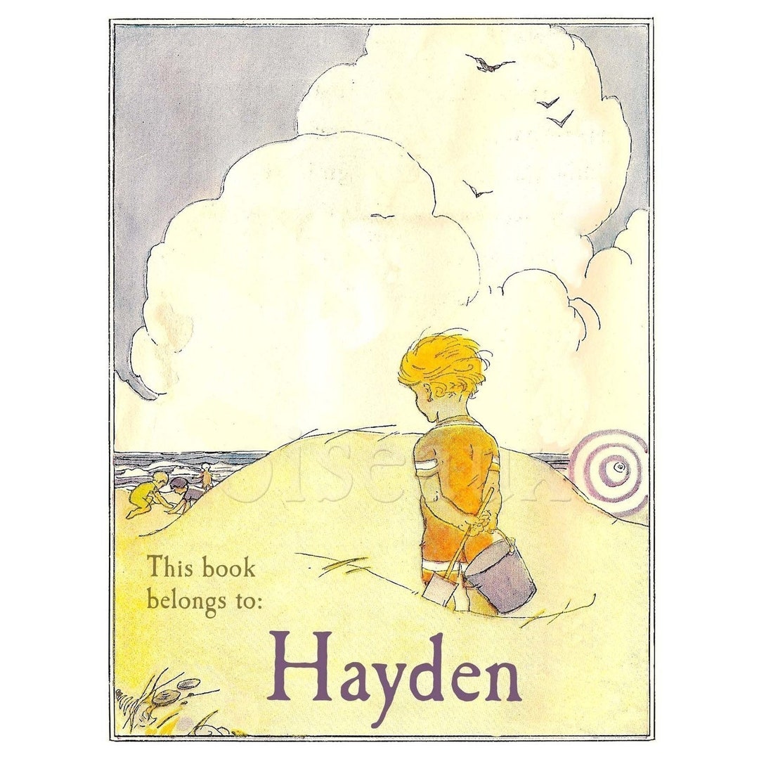 Beach Child Bookplates - Personalized Vintage Ex Libris - Seaside, Surf ...