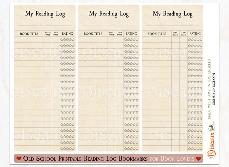 Reading Log Bookmarks - Printable Book Lover Gift - Vintage Book Club ...