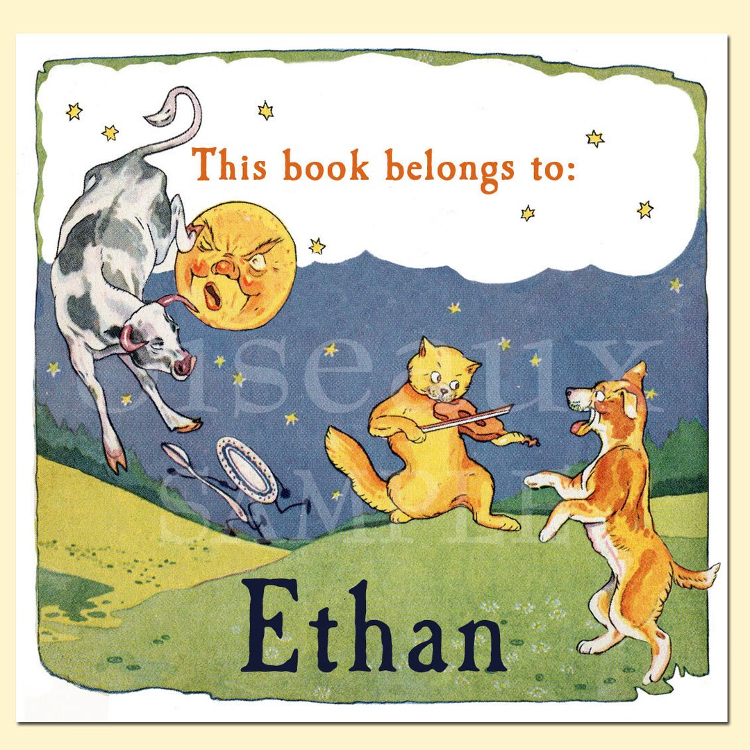 Hey Diddle Diddle Bookplates - Personalized Vintage Book Plates - Baby ...