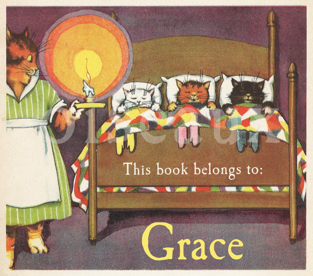Goodnight Kittens Bookplates Personalized Vintage Book Labels Darling ...