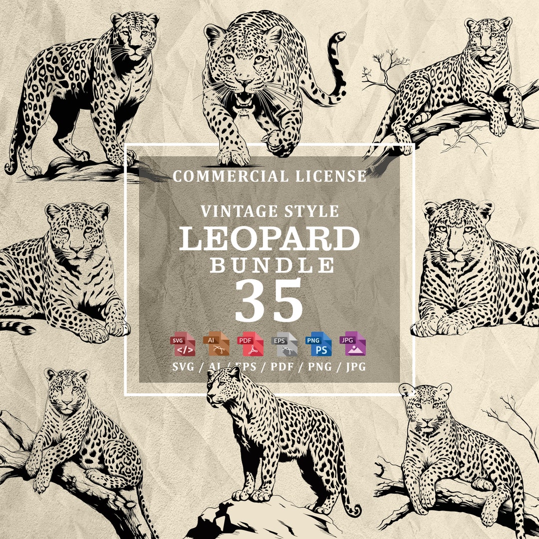 Leopard SVG Vintage Leopard Bundle 35 Vector Illustrations Svg, Eps, Ai ...