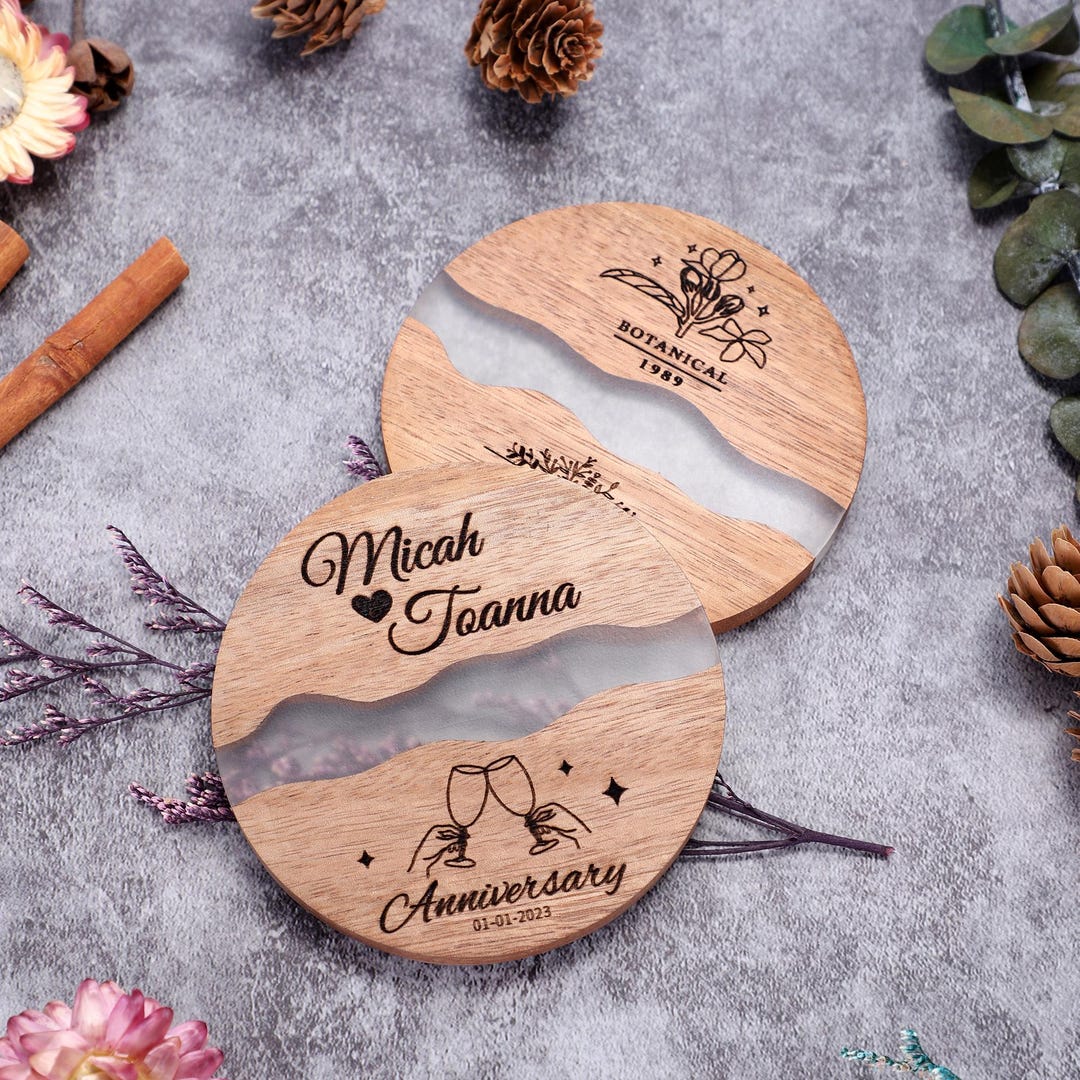 Personalized Wooden Coaster Set - Custom Engraved Coasters for Wedding ...