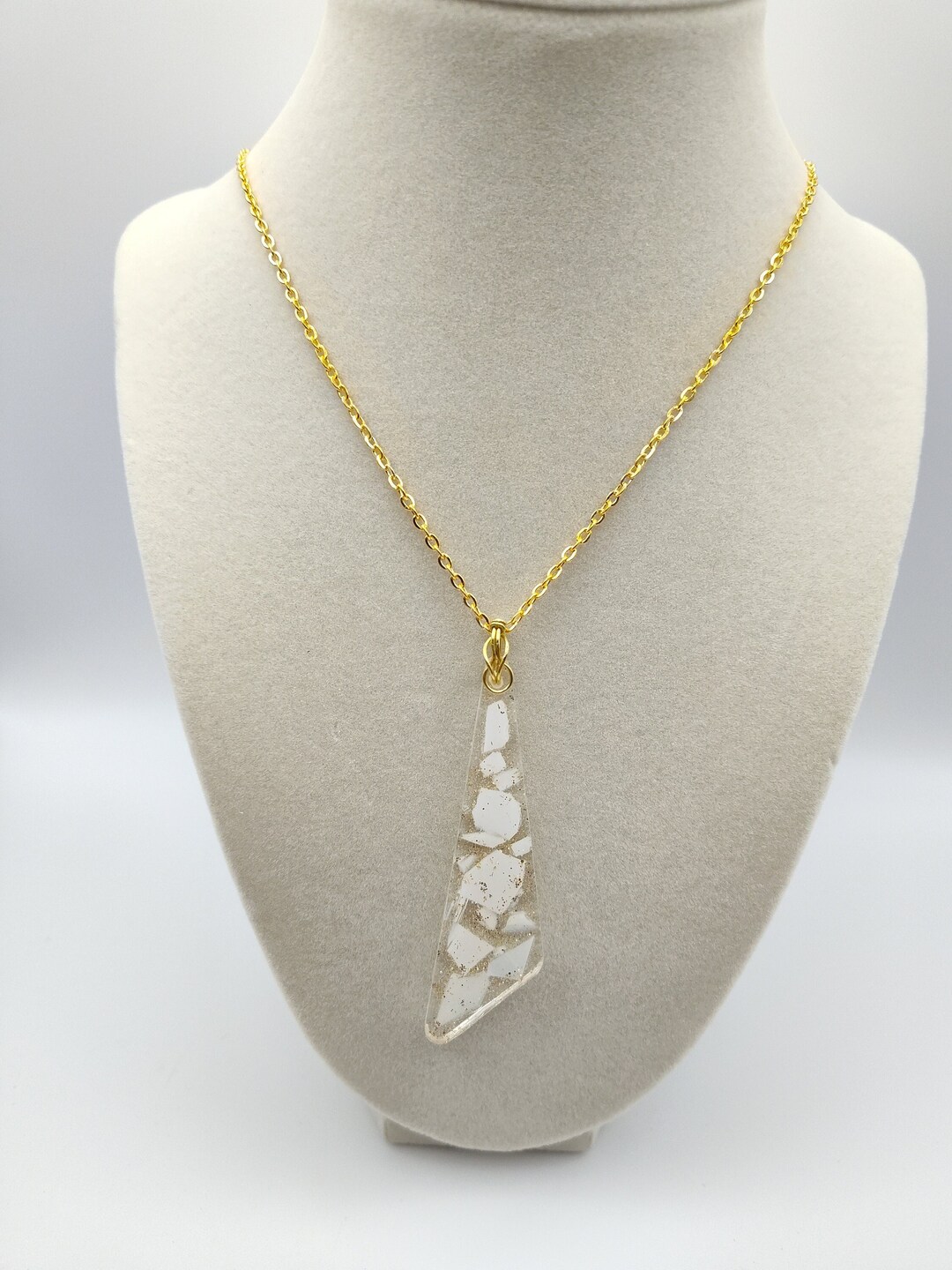 White and Gold Shattered Glass in Resin Pendant - 2 3/4" X 3/4" - Etsy