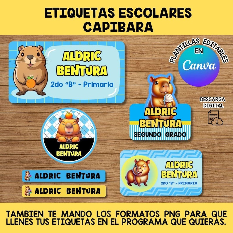 EDITABLE SCHOOL LABELS Capybara / Stickers for School / Editable Canva ...