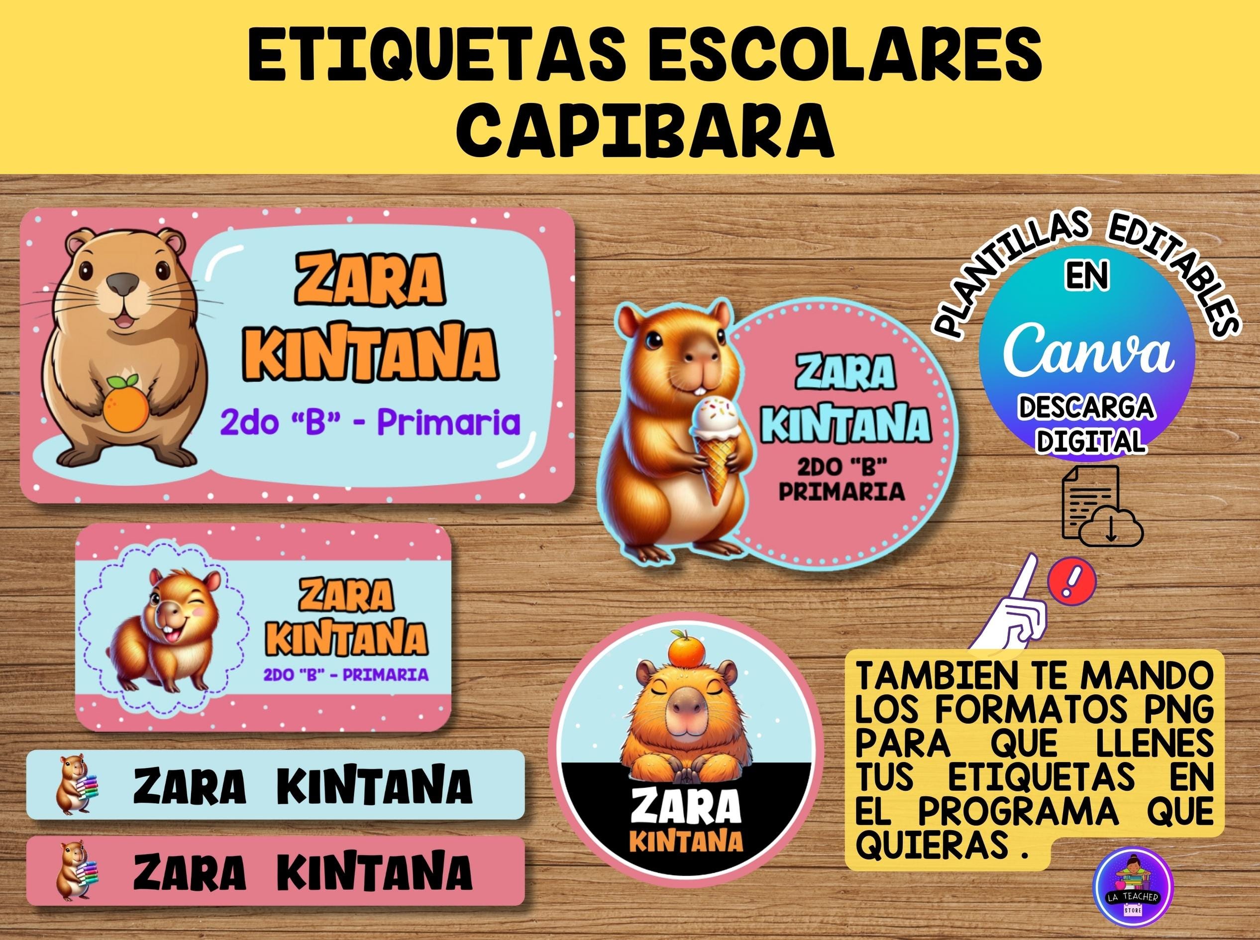 EDITABLE SCHOOL LABELS Capybara / Stickers for School / Editable Canva ...