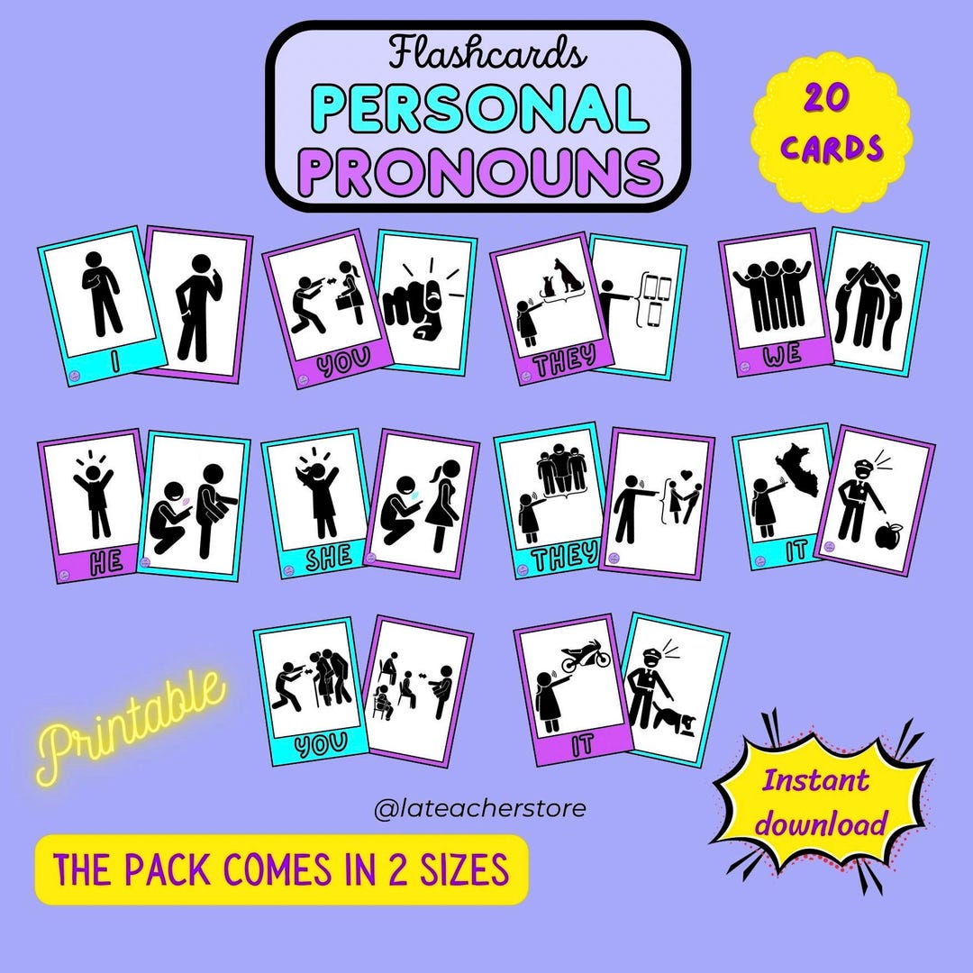 Flashcards Personal Pronouns, Flashcards for English Classes, ESL ...