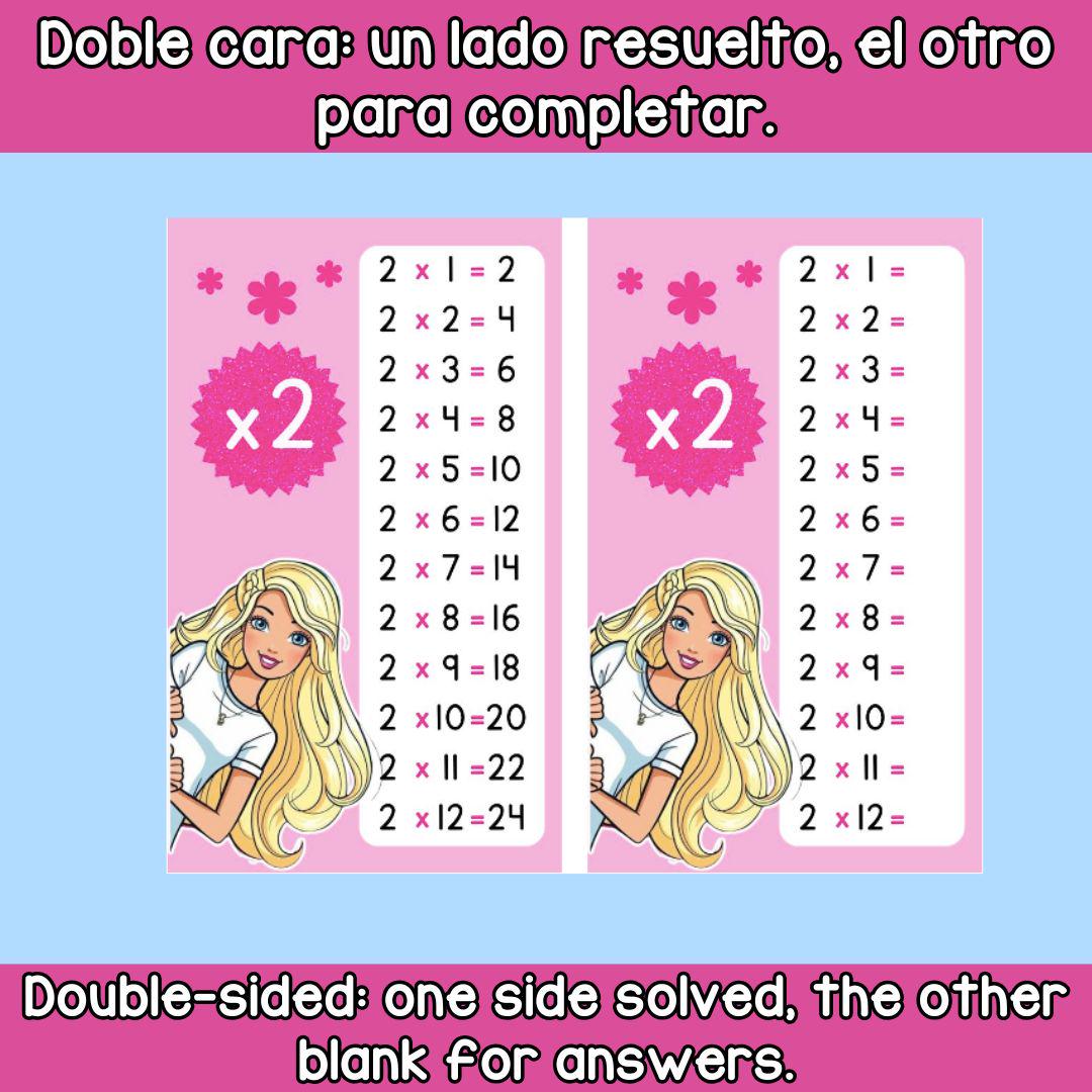 Multiplication Table Template Barbie Plantillas Tablas de Multiplicar ...