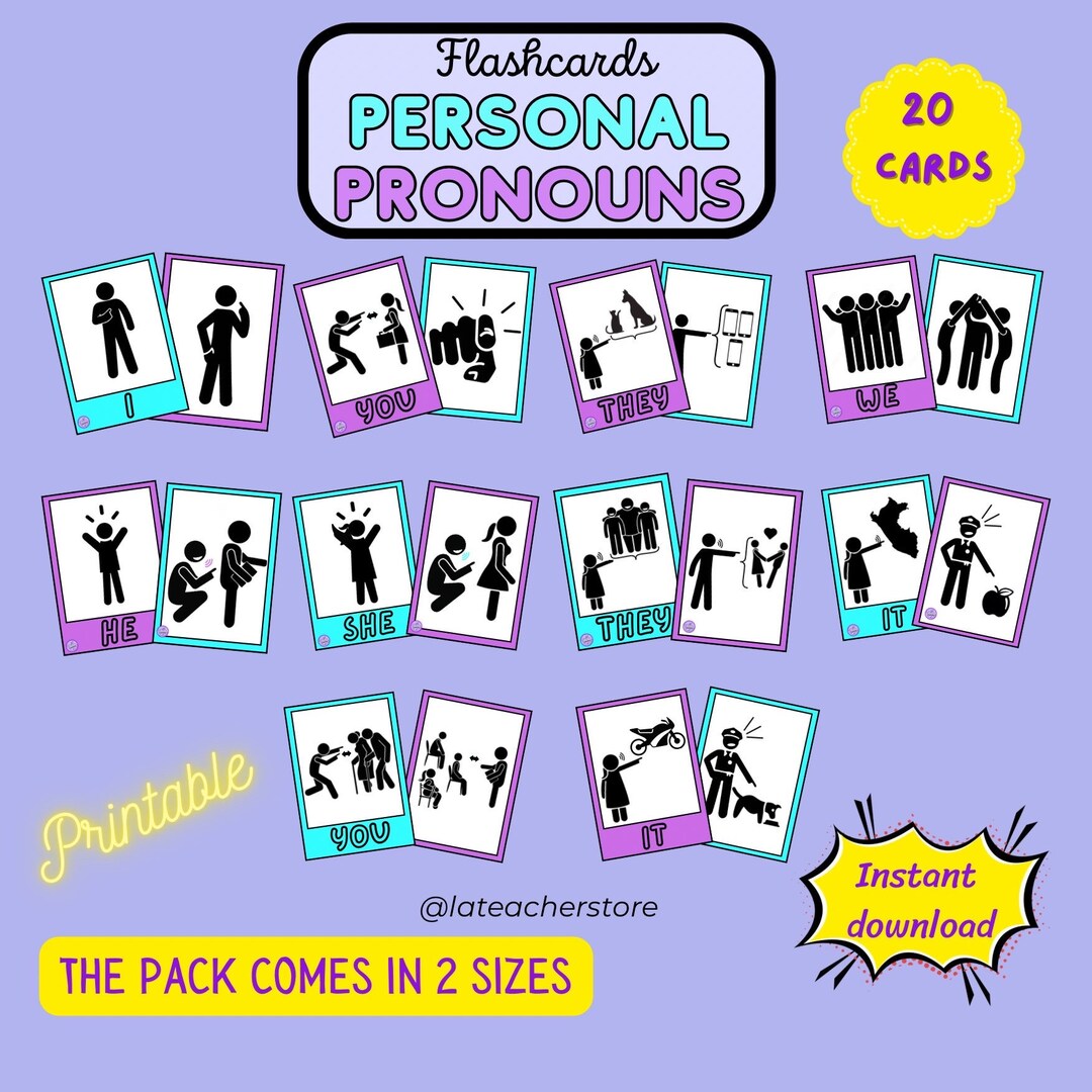Flashcards Personal Pronouns, Flashcards for English Classes, ESL ...