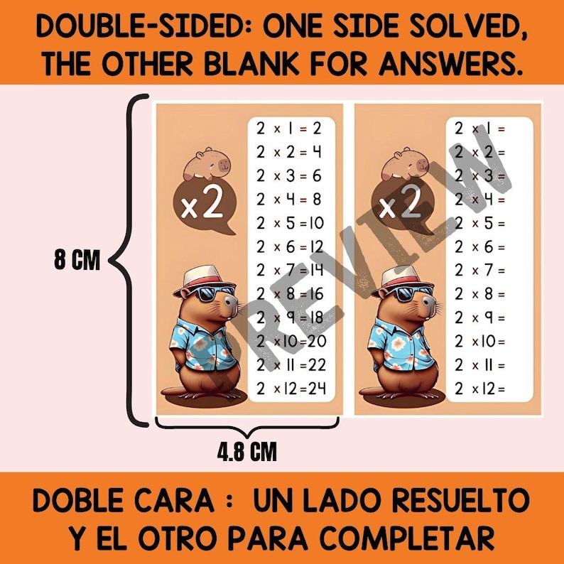 Plantilla tabla de multiplicar editable CAPIBARA / Editable template ...