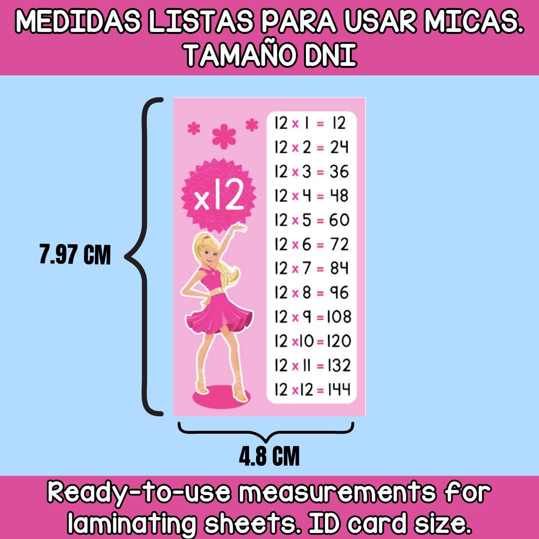 Multiplication Table Template Barbie Plantillas Tablas de Multiplicar ...