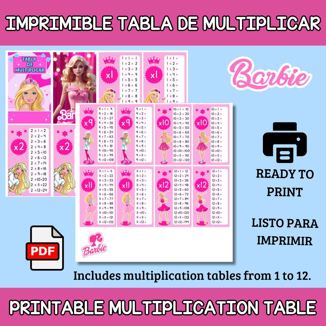 Multiplication Table Template Barbie Plantillas Tablas de Multiplicar ...