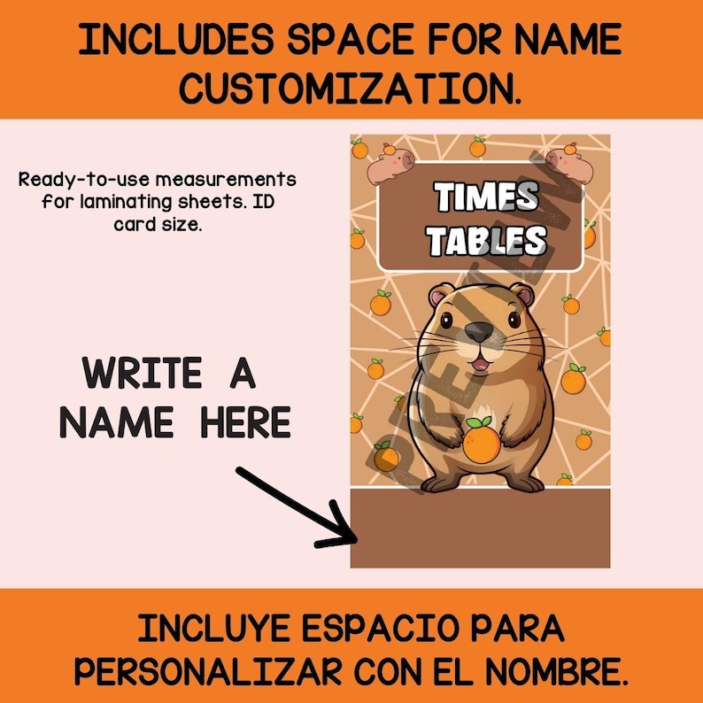 Plantilla tabla de multiplicar editable CAPIBARA / Editable template ...