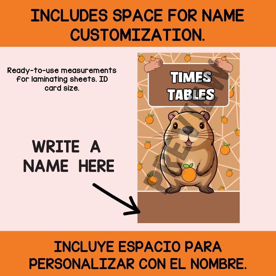 Plantilla tabla de multiplicar editable CAPIBARA / Editable template ...