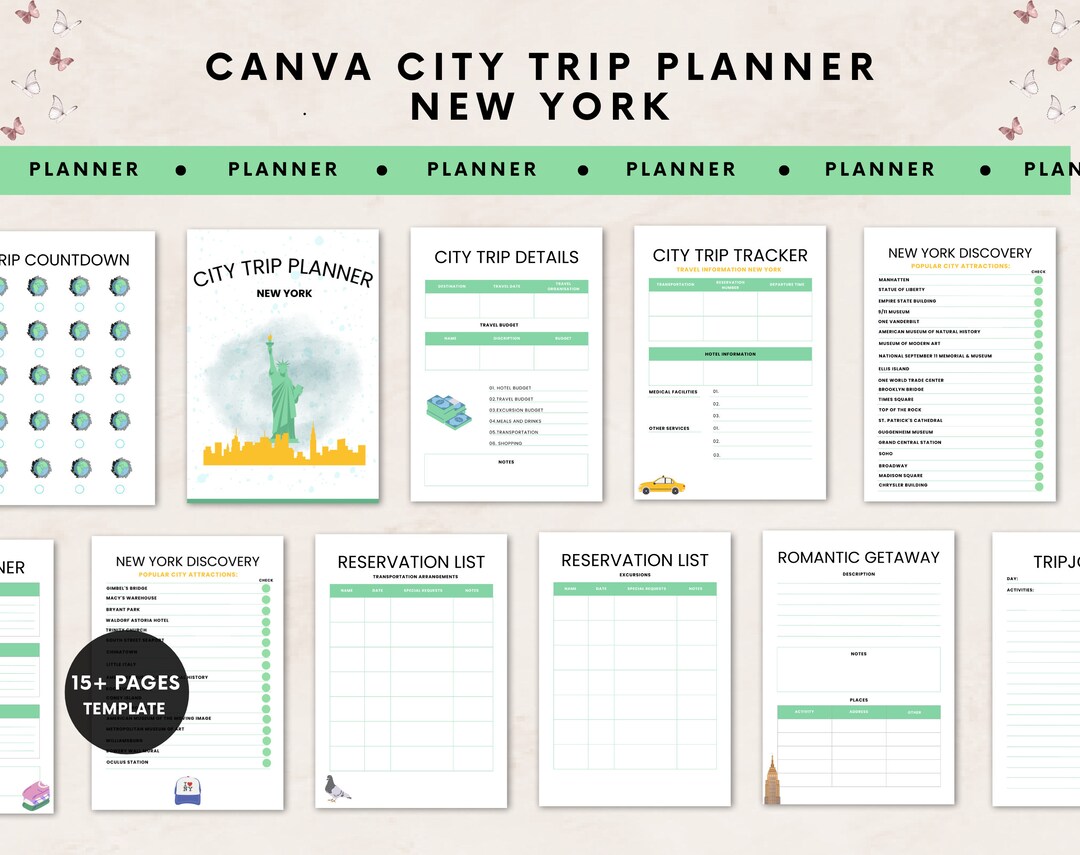 EDITABLE Travel Planner, New York City Trip Planner, Canva Template Travel Organizer, Packing ...