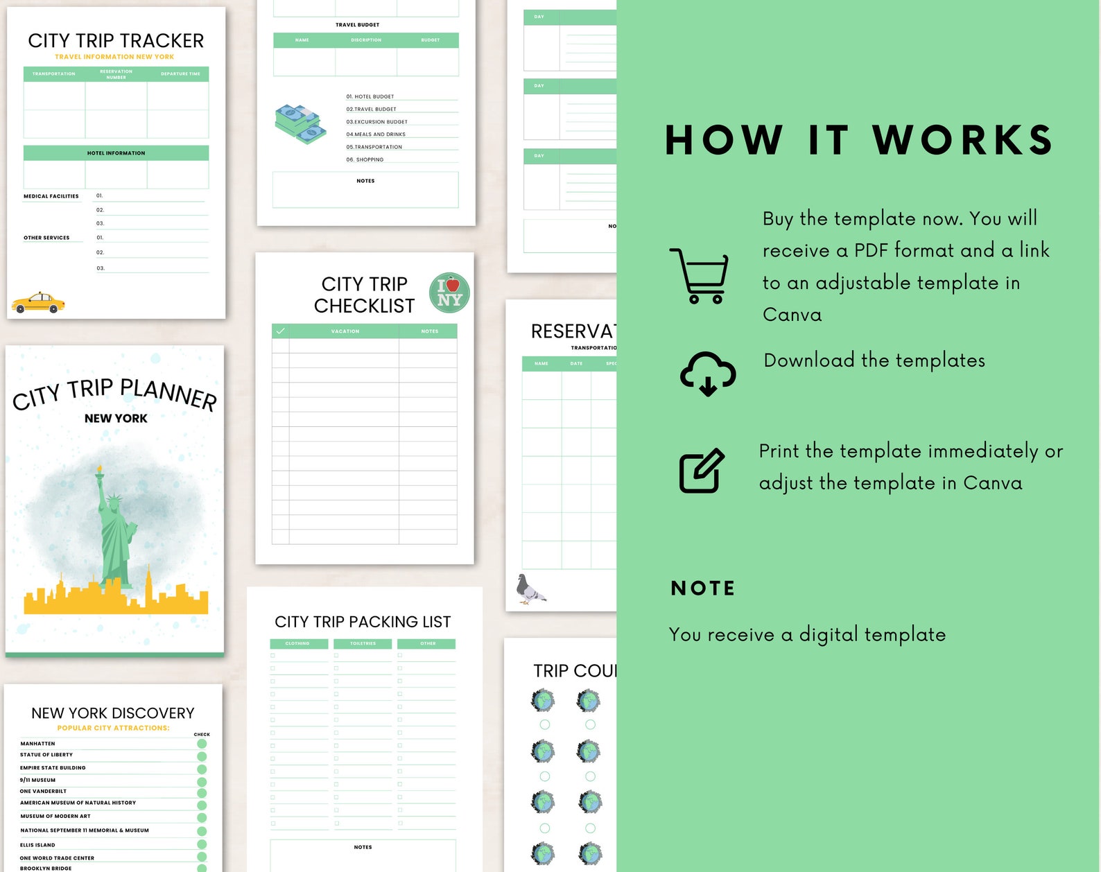 EDITABLE Travel Planner, New York City Trip Planner, Canva Template ...