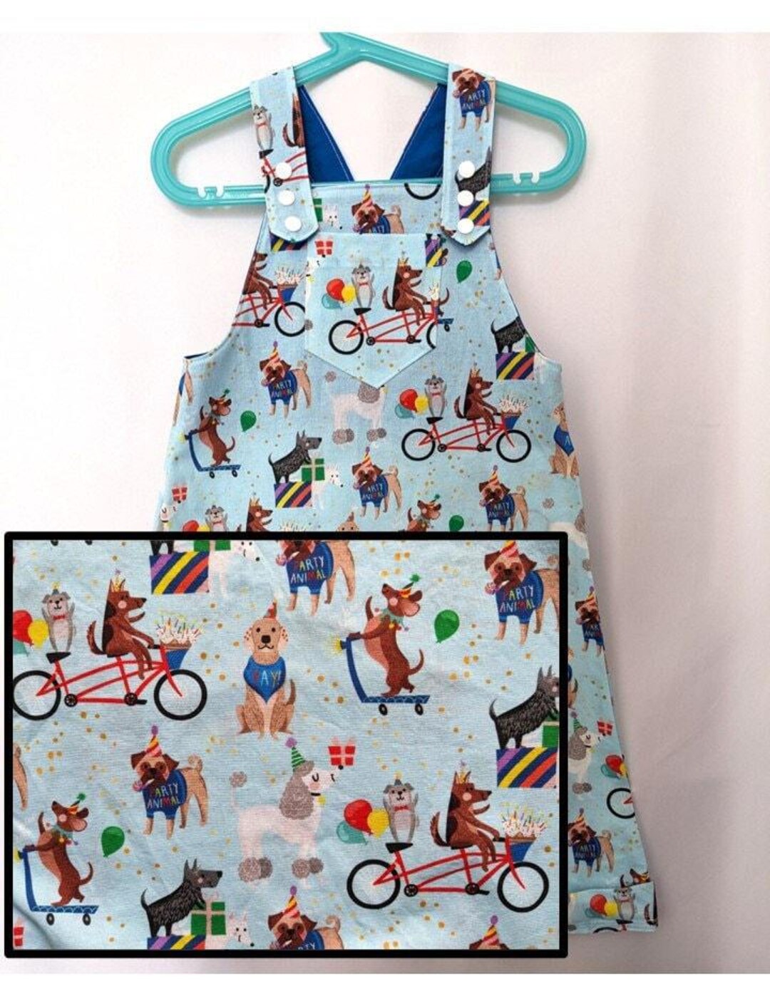2T Dog Party Animal Overalls | Handmade Cotton Dungarees Toddler | Blue ...