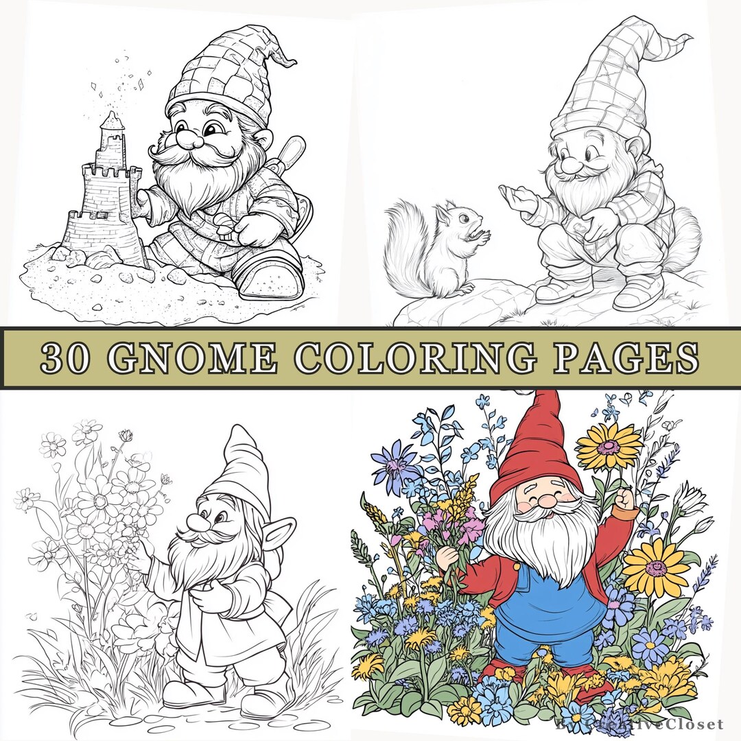 Garden Gnomes Coloring Pages. for Adults and Teens. Instant Download ...