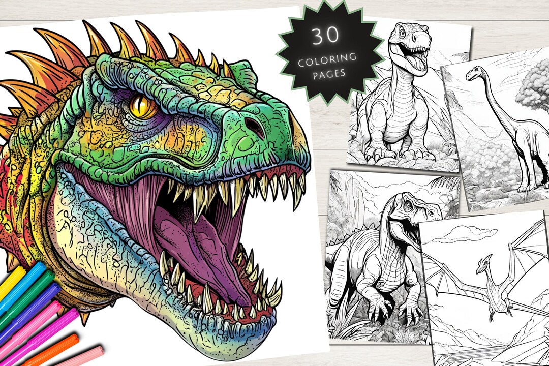 Dinosaur Coloring Book for Adult PDF Printable Dinosaur Greyscale ...