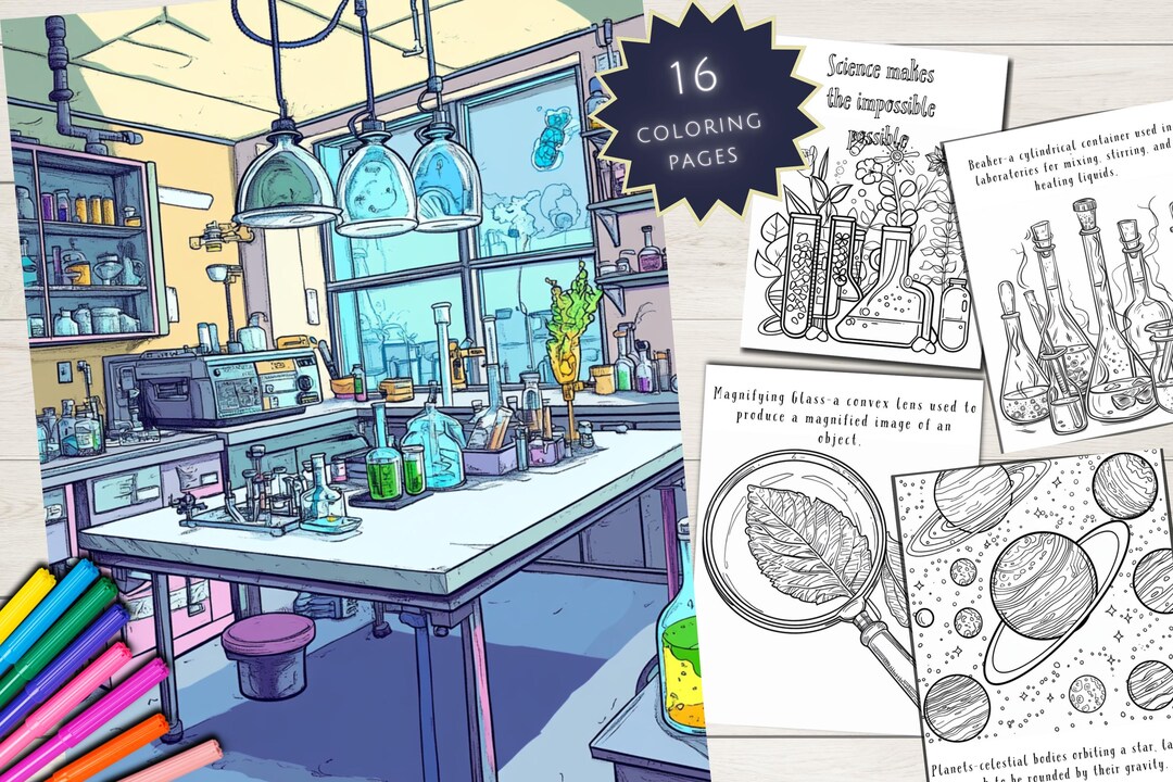 Coloring Book Science Adult Coloring Page Printable PDF Greyscale Fun ...