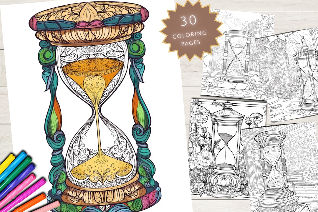 Hourglass Coloring Book for Adult Printable Hourglass Greyscale Premium ...