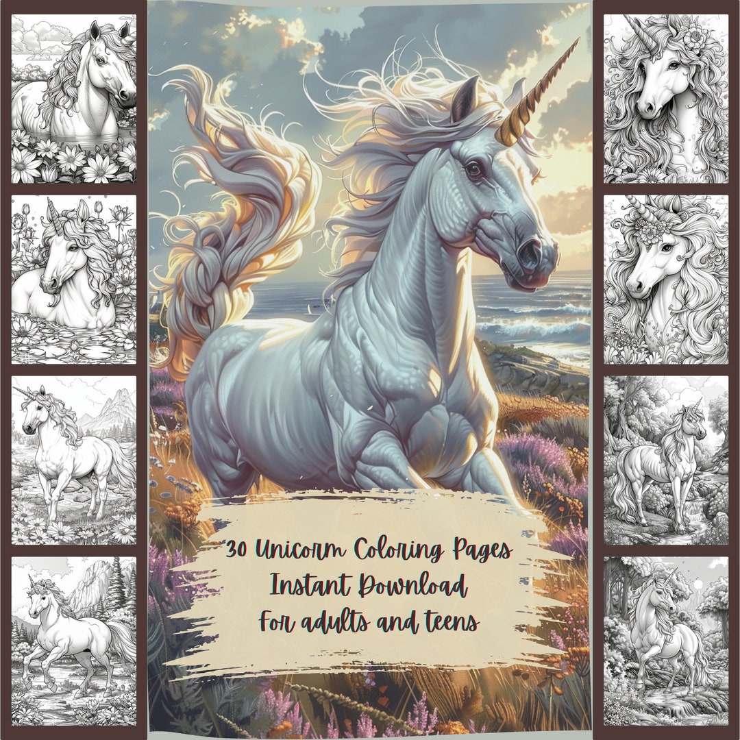 Unicorn Coloring Pages 8.5x11 Inch 30 Unicorn Coloring Pages for Adults ...