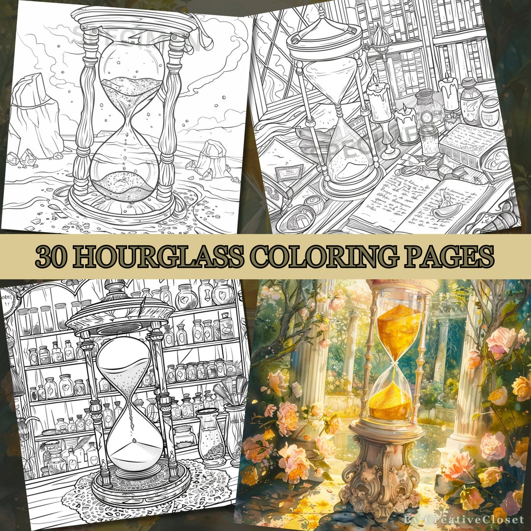 Hourglass Coloring Pages. for Adults and Teens. Instant Download PDF ...