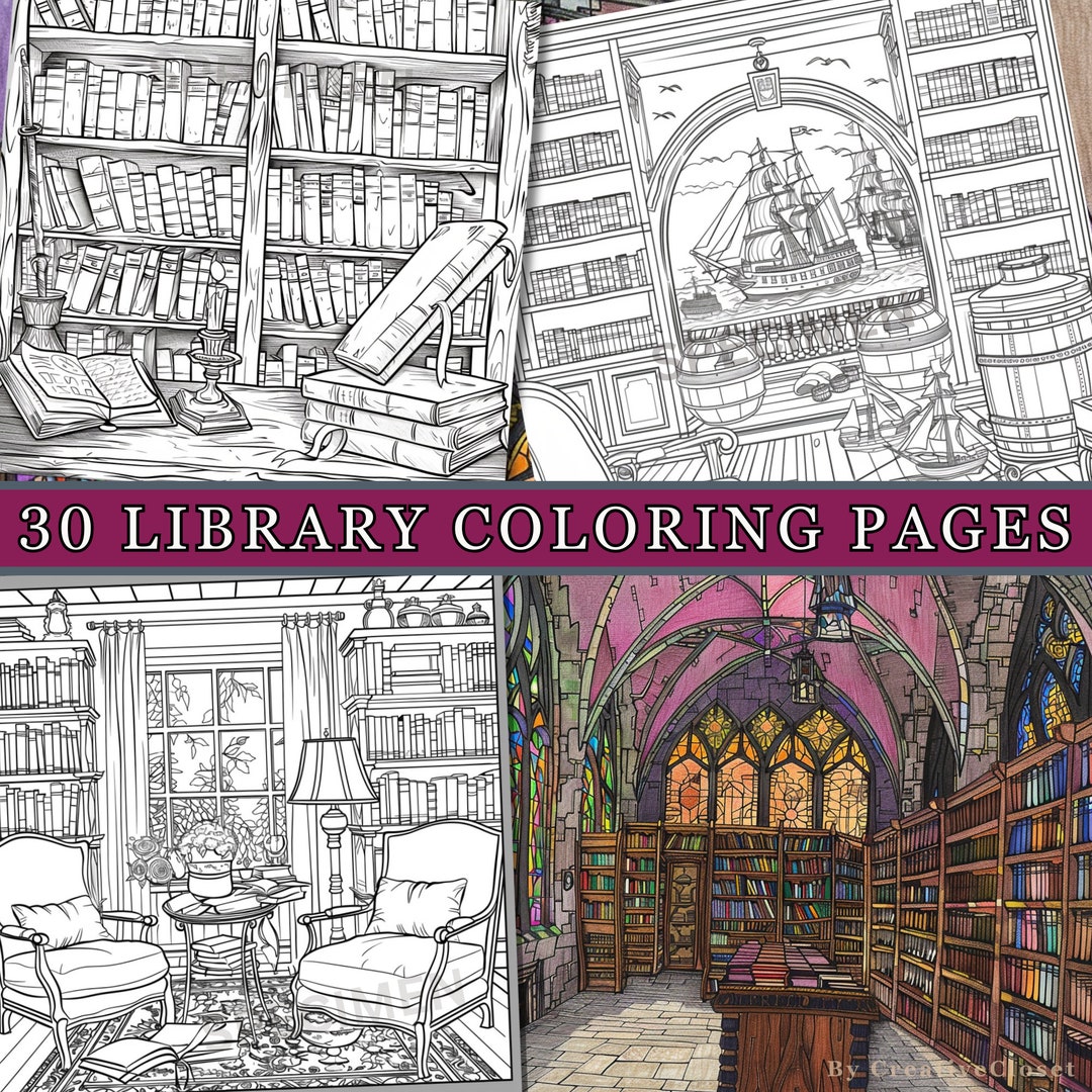 Library Coloring Pages. for Adults and Teens. Instant Download PDF ...
