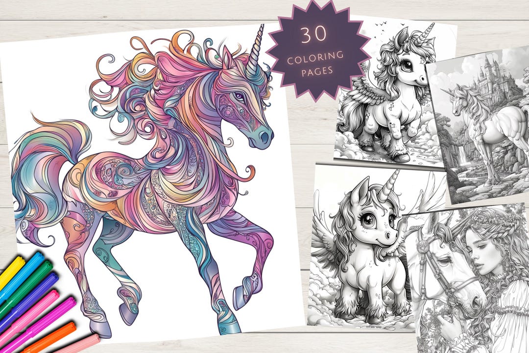 Birthday Gift for Teen. Unicorn Coloring Book for Adults Downloadable ...