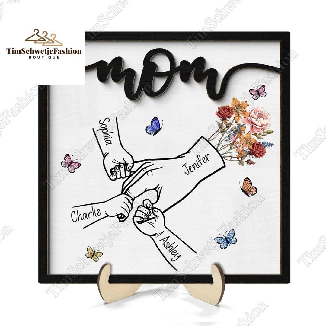 Personalized Holding Mom's Hand Wooden Sign 2 Layer, Mommy Wood Sign ...