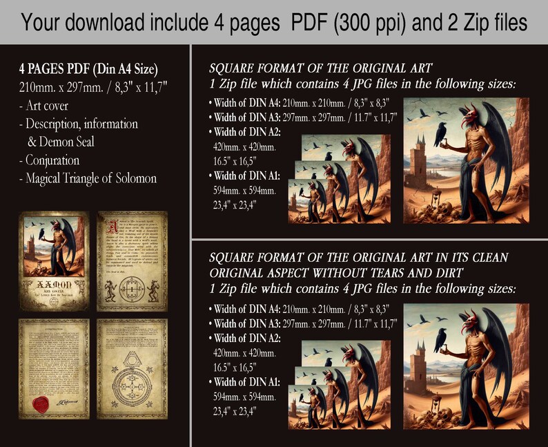 Aamon Demon Printable Dark Art Ars Goetia Grimoire. Seals Description ...