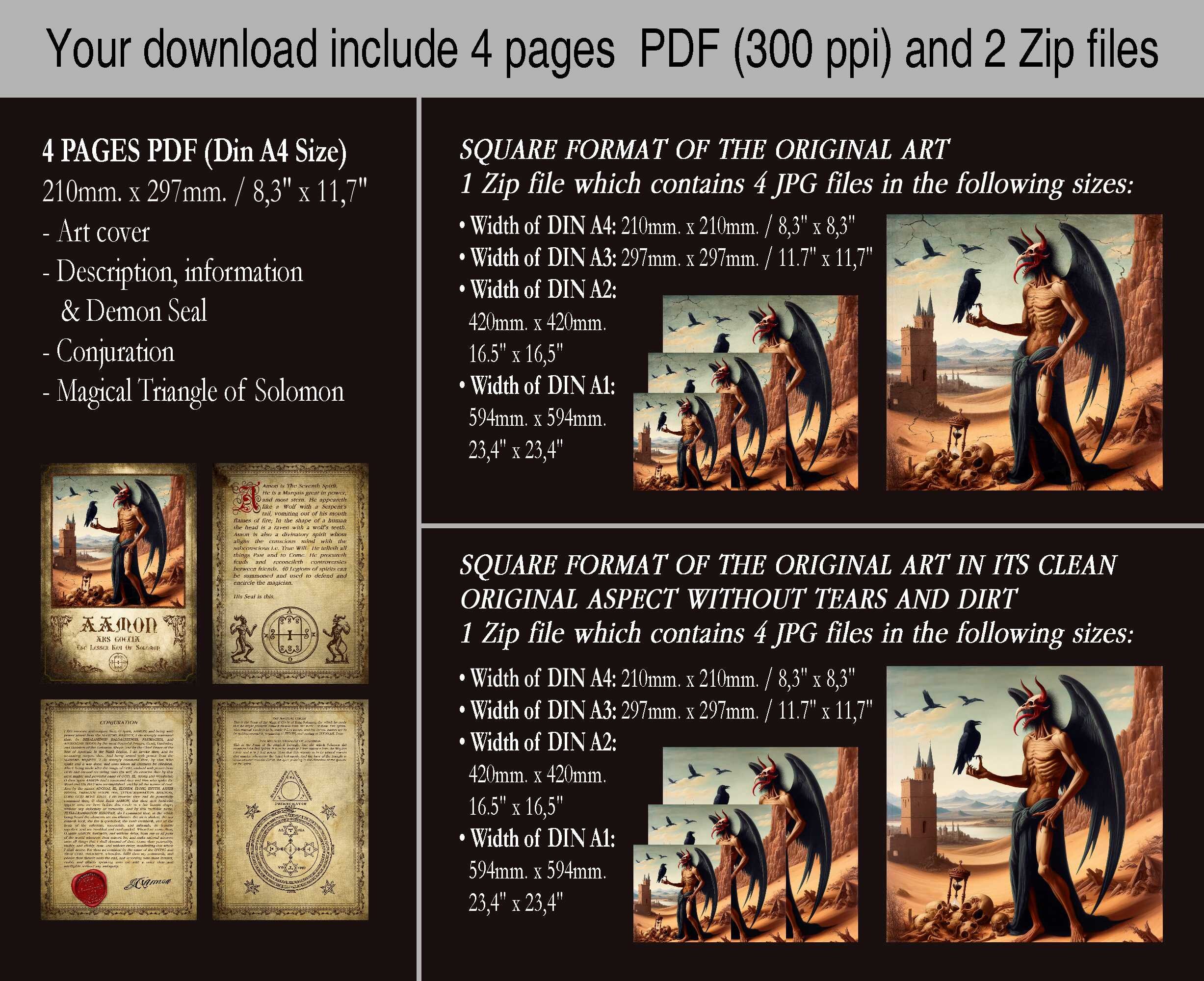 Aamon Demon Printable Dark Art Ars Goetia Grimoire. Seals Description ...
