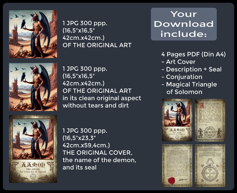 Aamon Demon Printable Dark Art Ars Goetia Grimoire. Seals Description ...