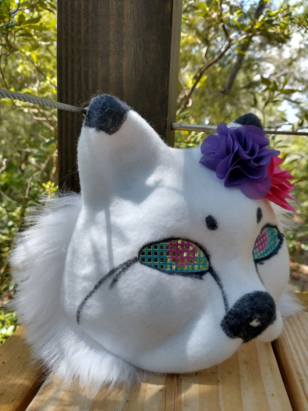 Therian Cat Mask With Purple and Pink Flowers. Costume, Cat Mask ...