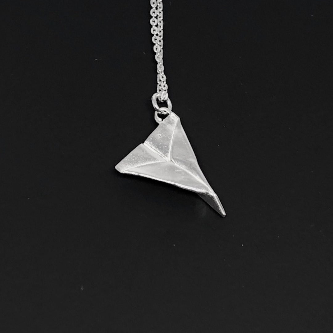 Silver Paper Airplane Charm Necklace - Hand Folded - Etsy