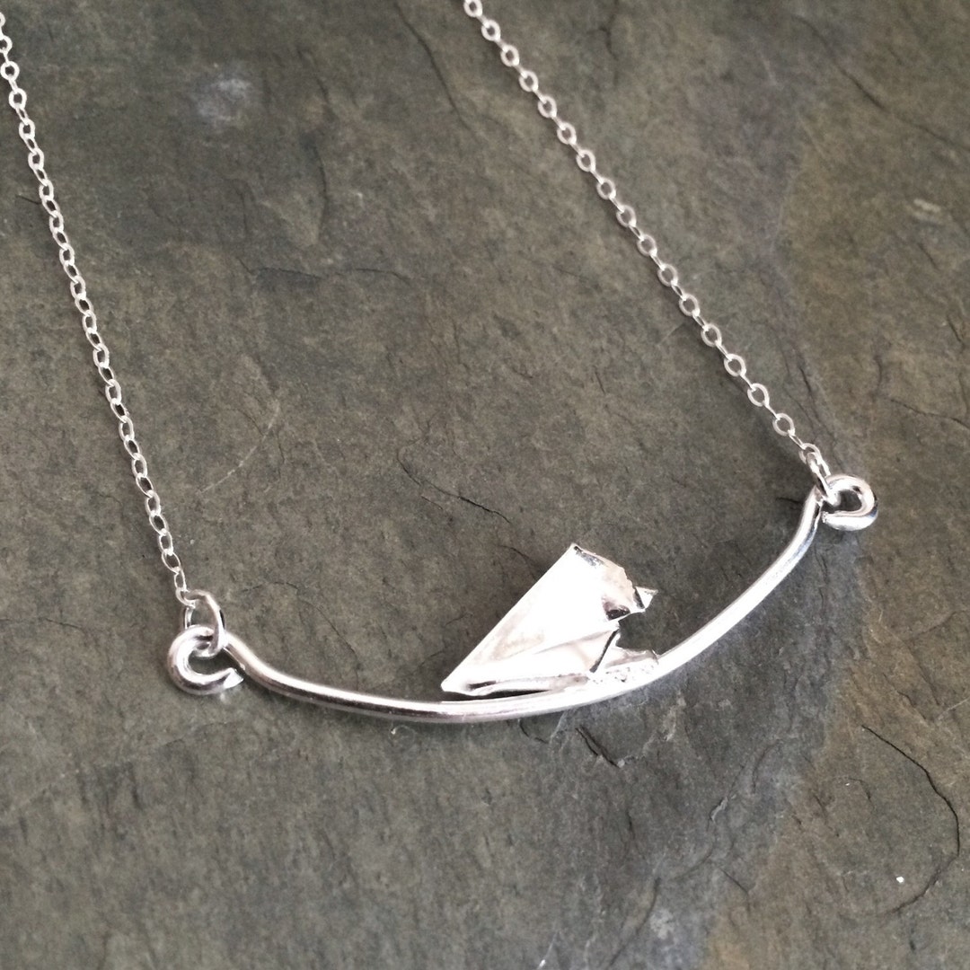 Silver Origami Bird Trapeze Pendant Necklace - Etsy