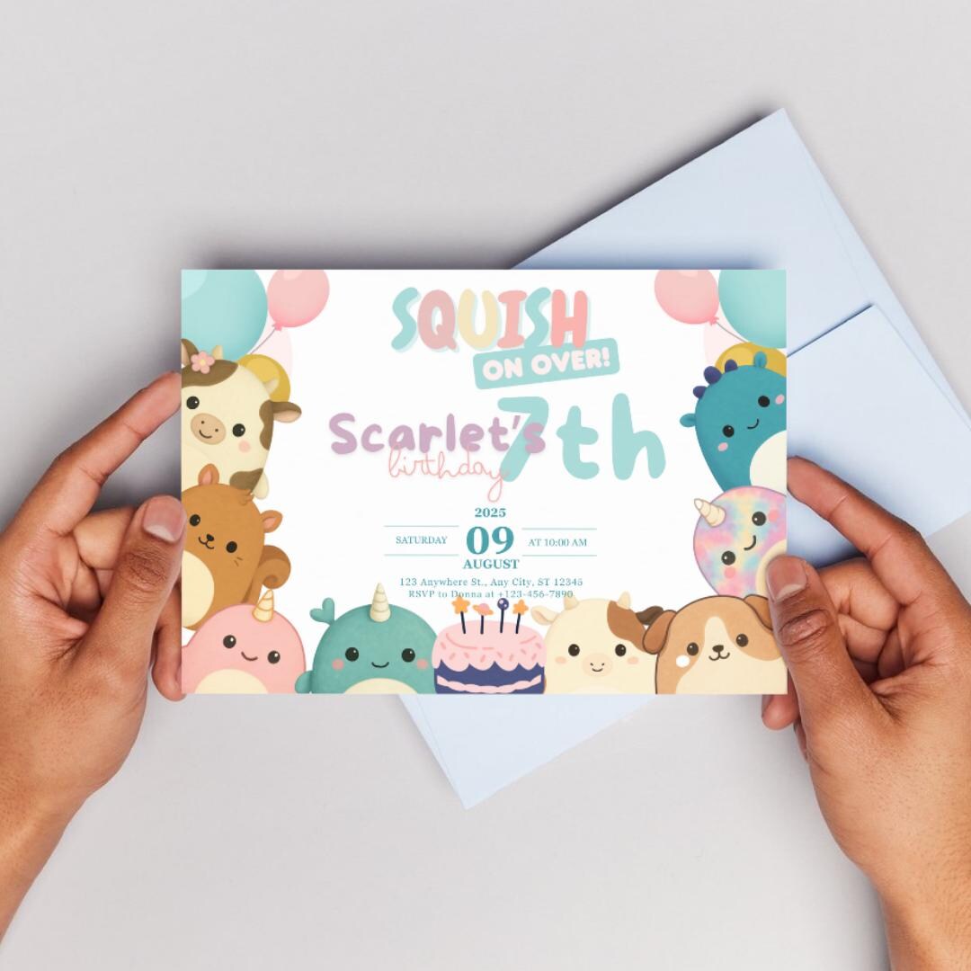 Squishmallow Birthday Invitation | Cute Squishmallow Invite for Kids ...