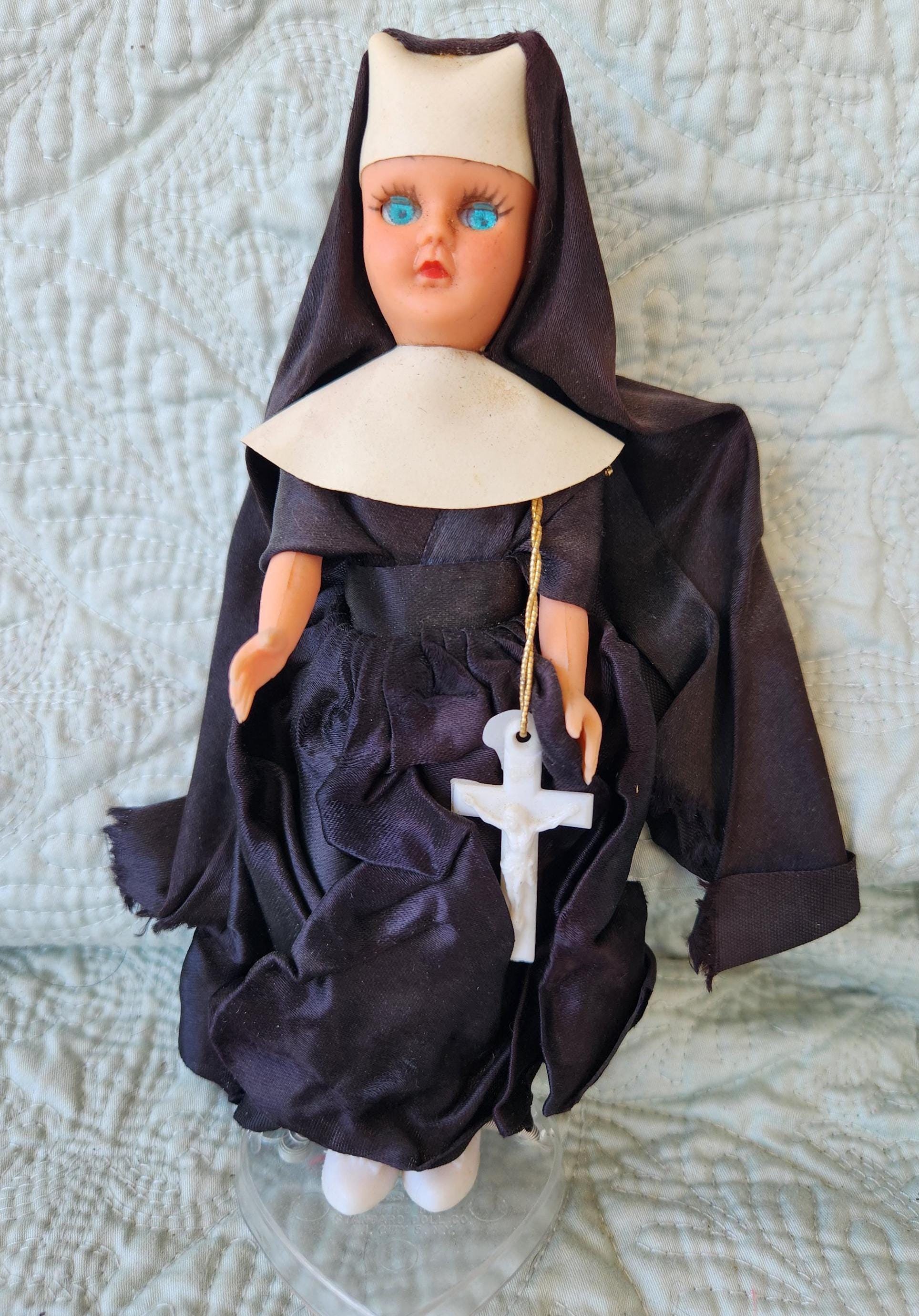 Vintage Nun Doll 8" Sleepy Eyes W White Crucifix on Stand - Etsy