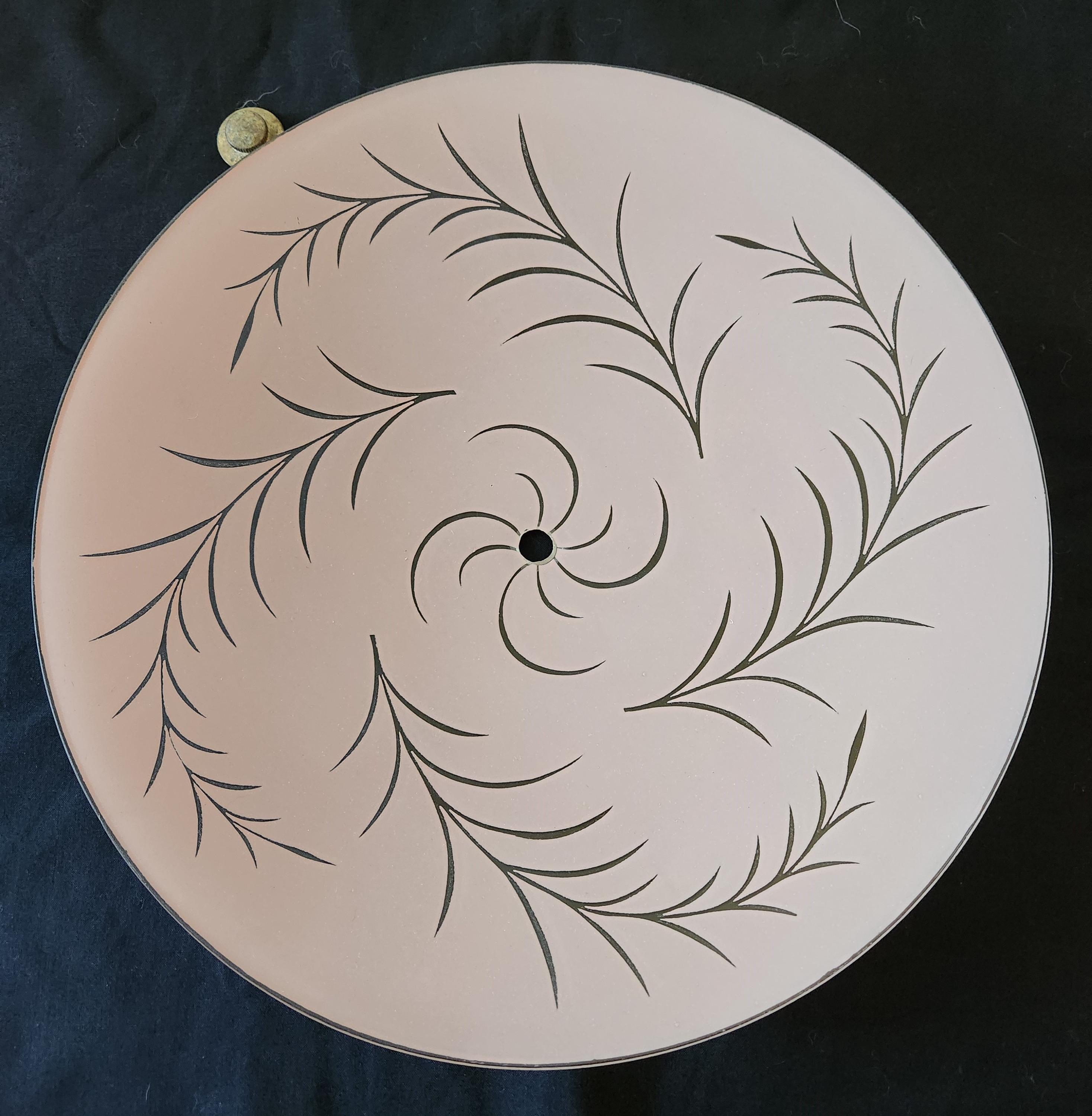 MCM Ceiling Light Pink/clear Glass Shade Fixture Mid Century Modern 13 ...