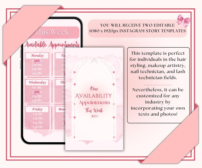 Weekly Appointments Calendar, Pink Availability Time Slots, Instagram ...