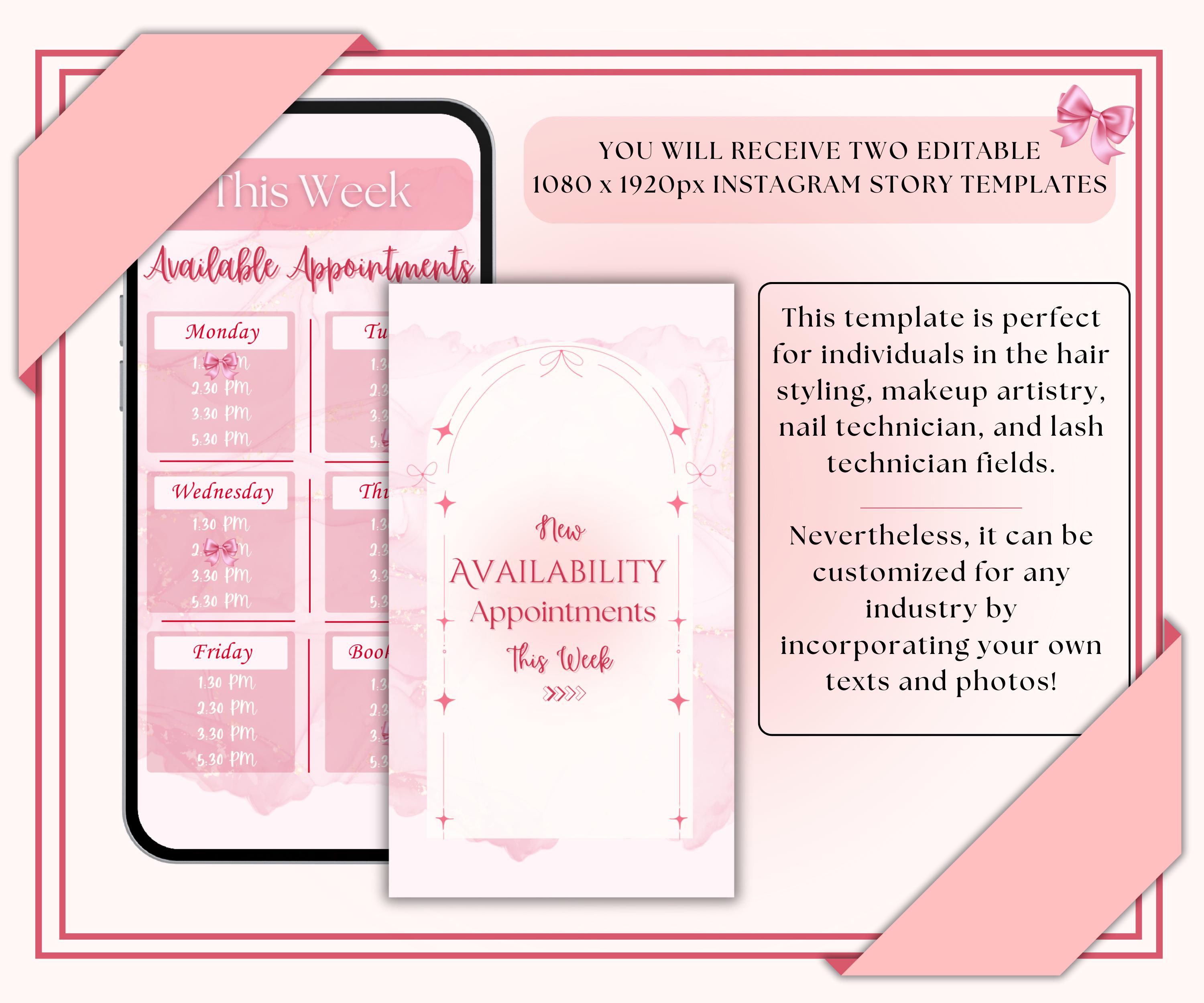 Weekly Appointments Calendar, Pink Availability Time Slots, Instagram ...