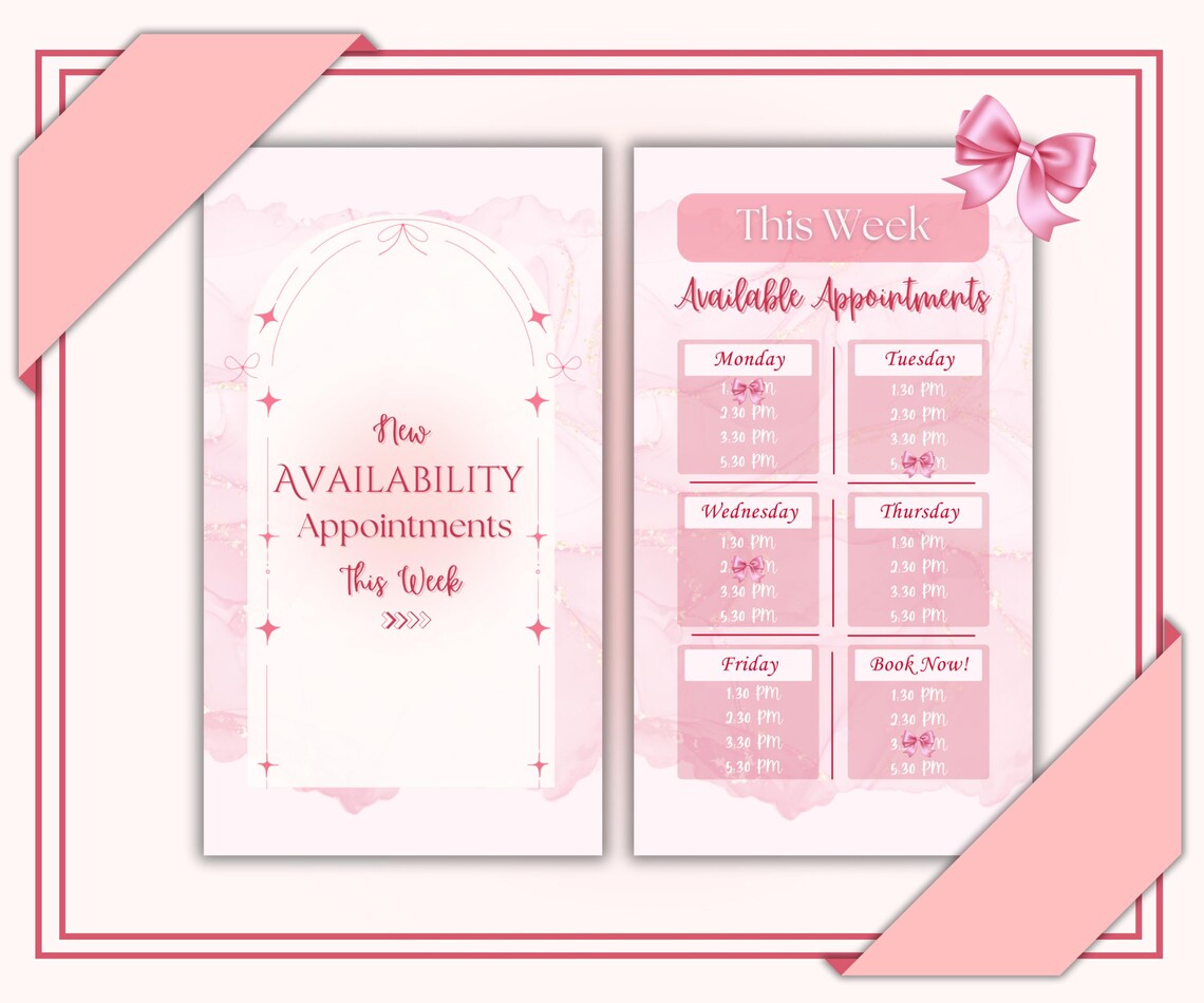 Weekly Appointments Calendar, Pink Availability Time Slots, Instagram ...