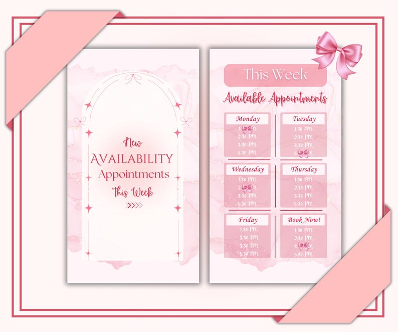 Weekly Appointments Calendar, Pink Availability Time Slots, Instagram ...