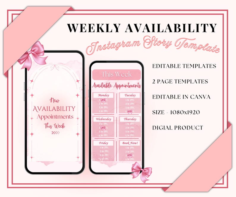 Weekly Appointments Calendar, Pink Availability Time Slots, Instagram ...